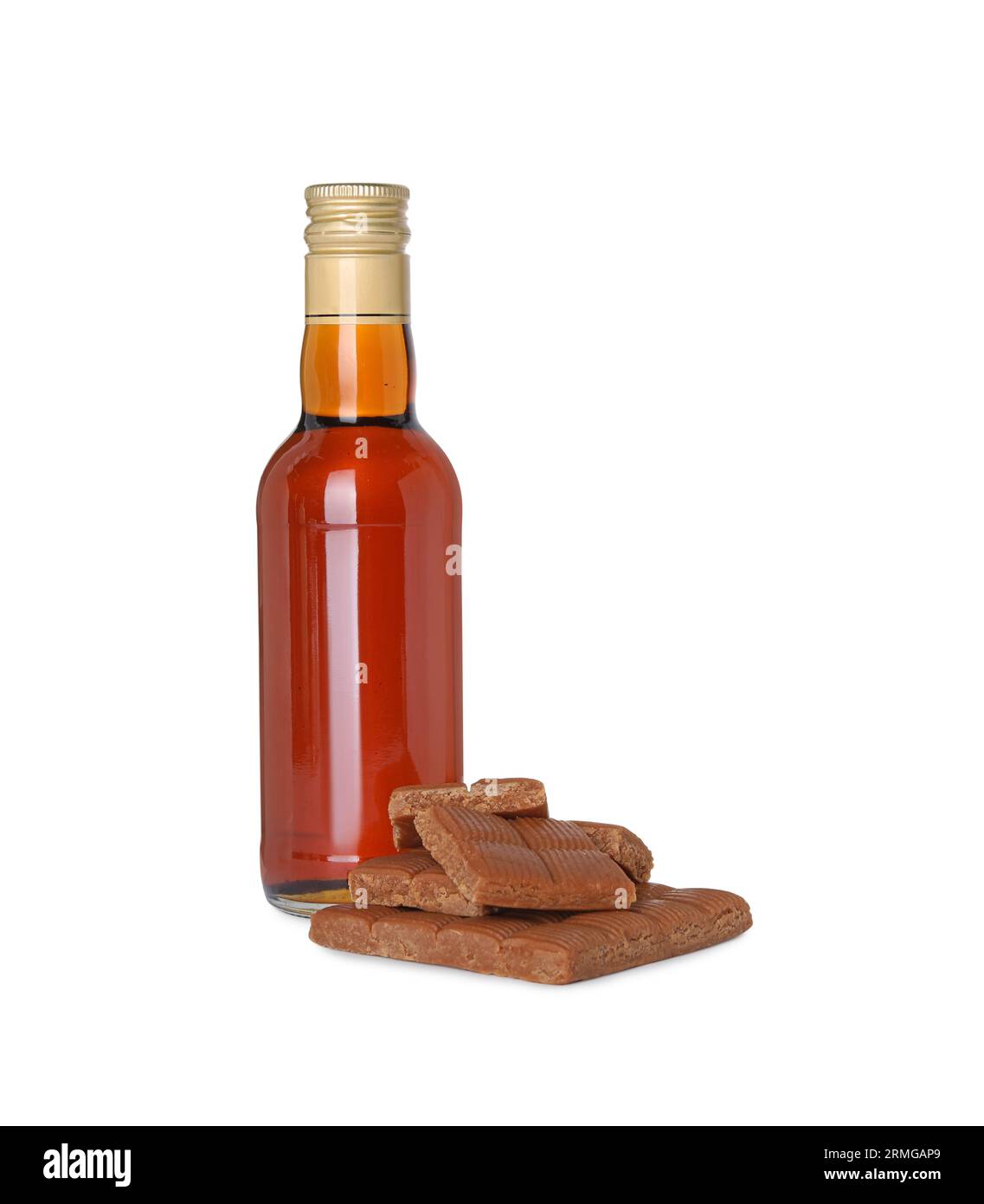 Bottle of delicious syrup for coffee and caramel candies isolated on ...