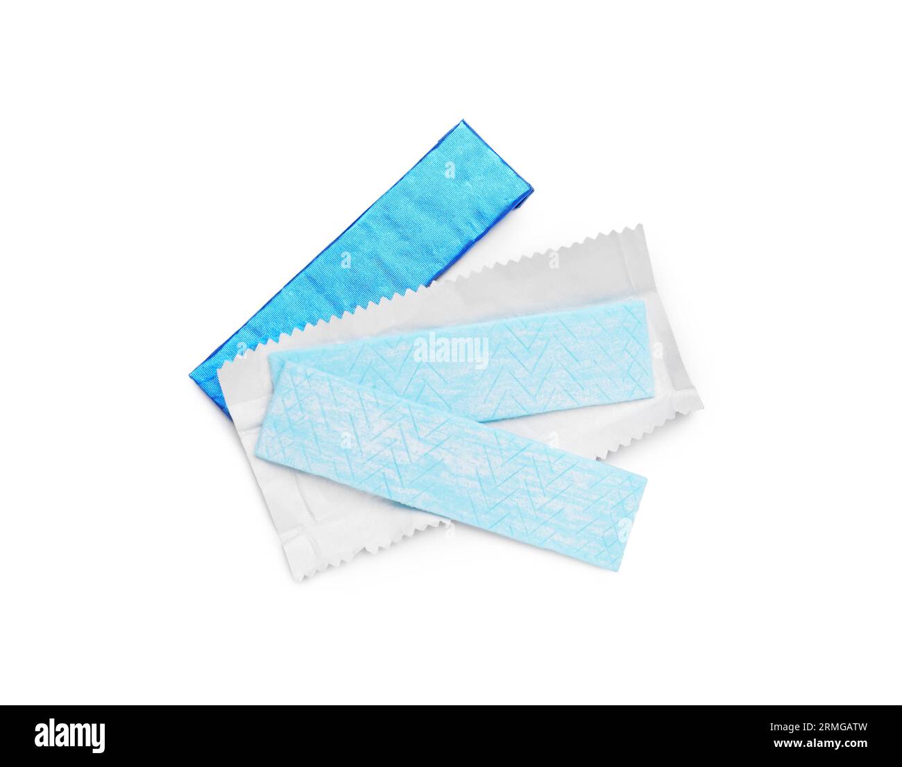 Sticks of tasty chewing gum isolated on white, top view Stock Photo - Alamy