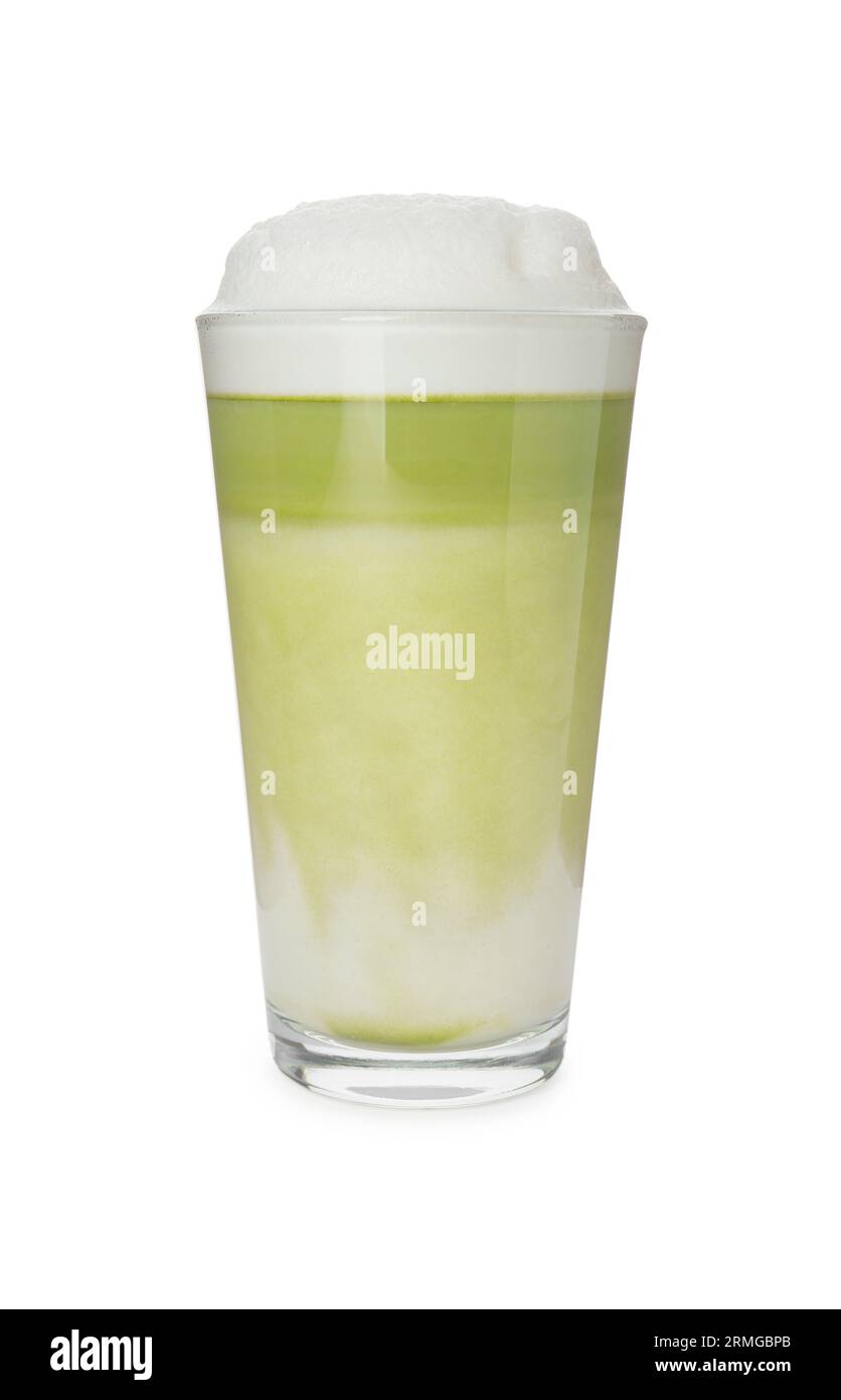 Glass of tasty matcha latte isolated on white Stock Photo - Alamy