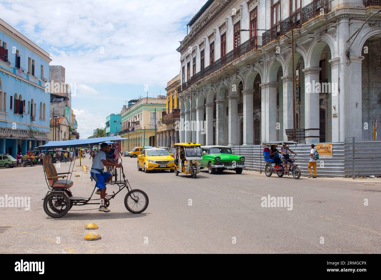Havana, Cuba, 2023, bicitaxi driving in the downtown district Stock ...