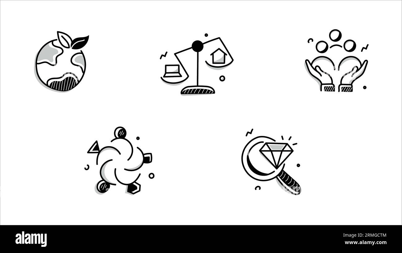 Modern Company Values. Business Ethics Icon Set with social ...