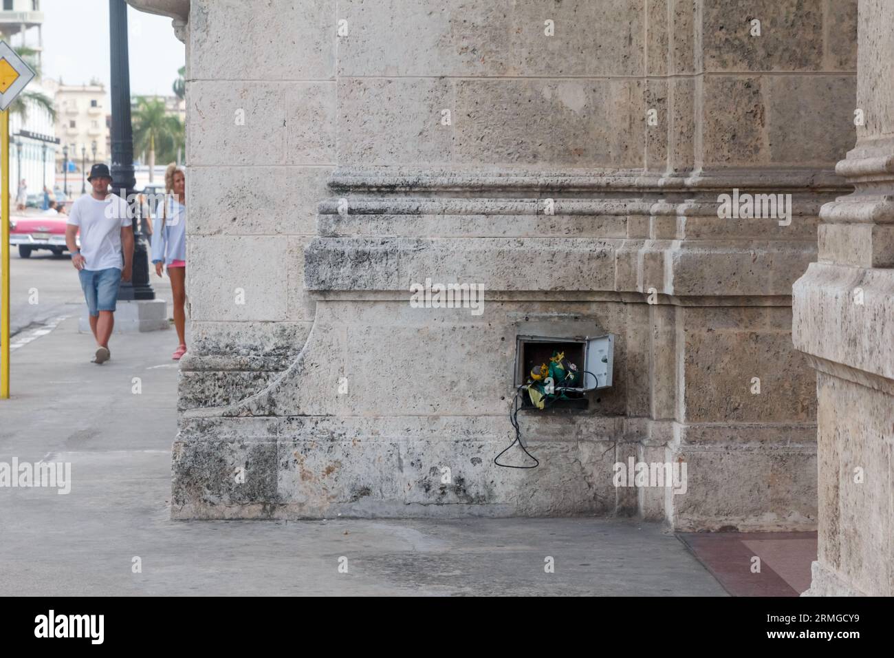 Havana, Cuba, 2023, electric connections in stone wall Stock Photo - Alamy