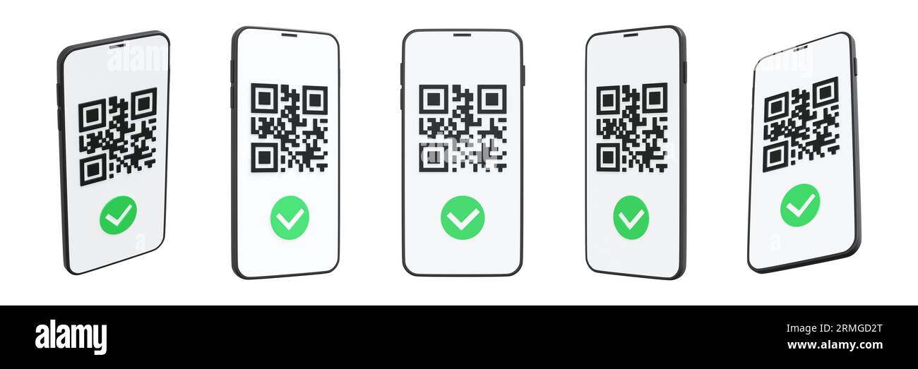 3d code scanner on mobile phone with green successful checkmark Stock ...