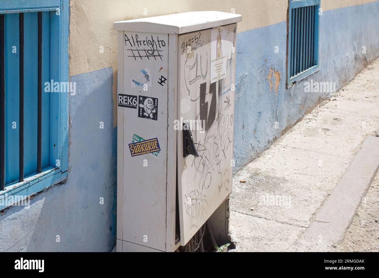 Havana, Cuba, 2023, Electricty connection box in sidewalk Stock Photo ...