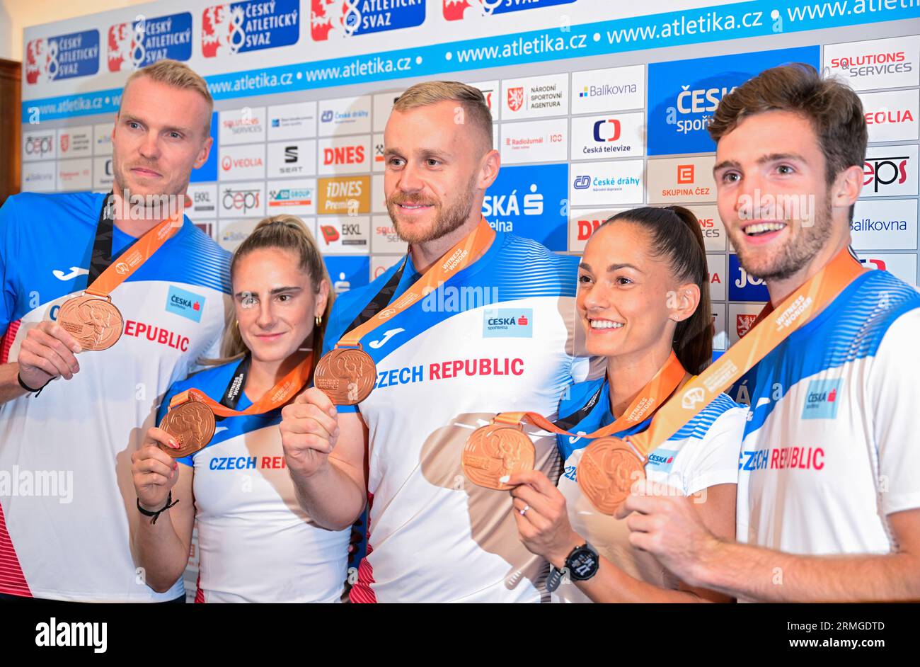 Prague, Czech Republic. 28th Aug, 2023. From left mixed 4x400m relay ...