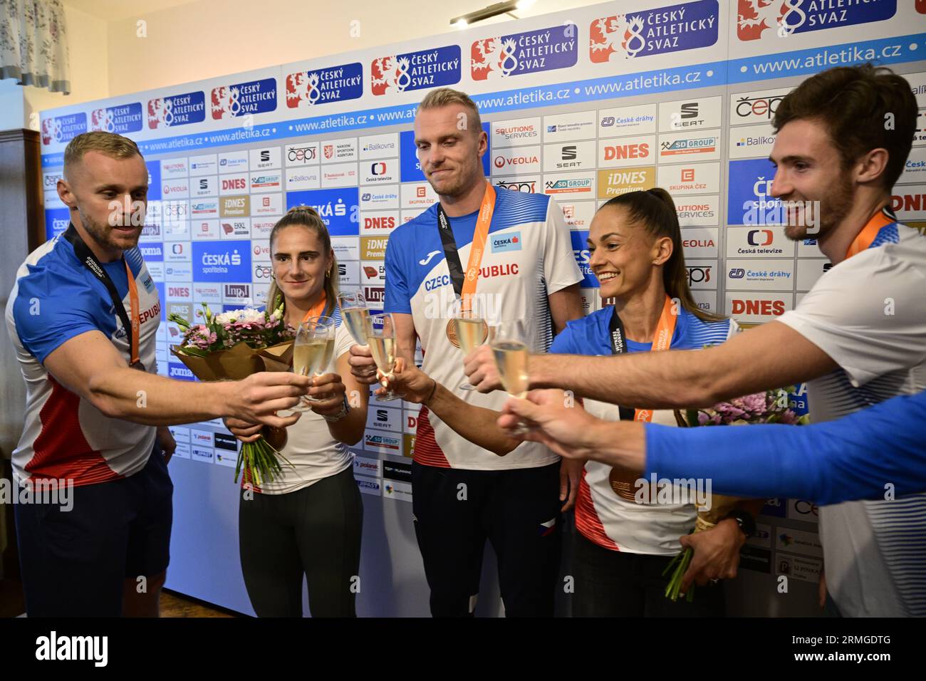 Prague, Czech Republic. 28th Aug, 2023. From left Czech Men's javelin ...