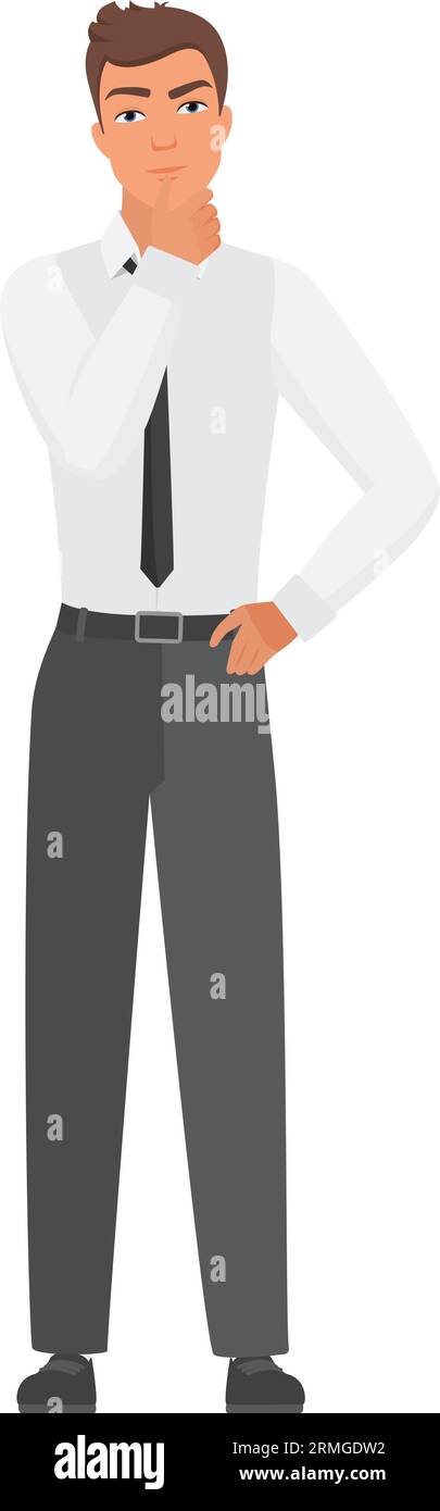 Confused office employee man. Business manager in thinking position ...