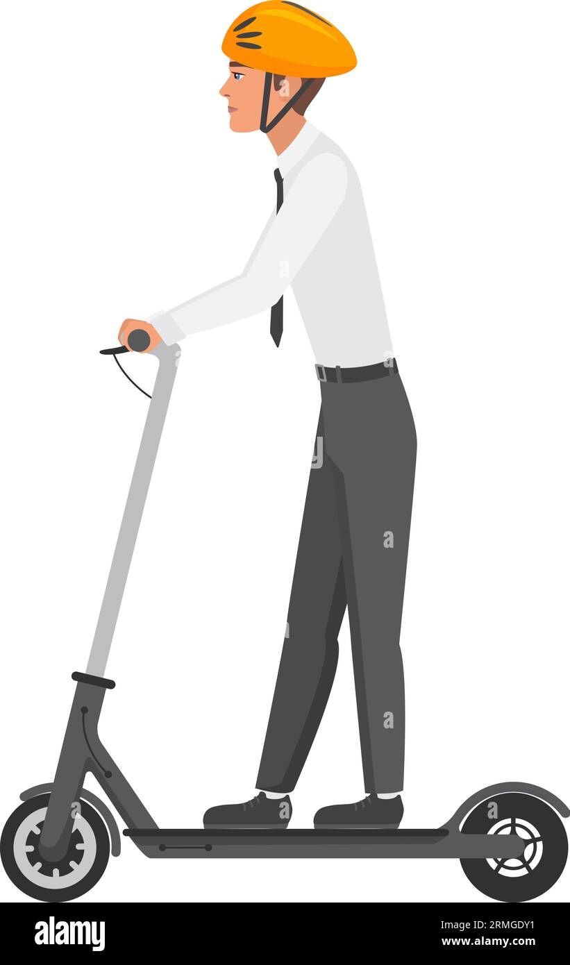 Office employee man on electric scooter. Business manager riding eco ...