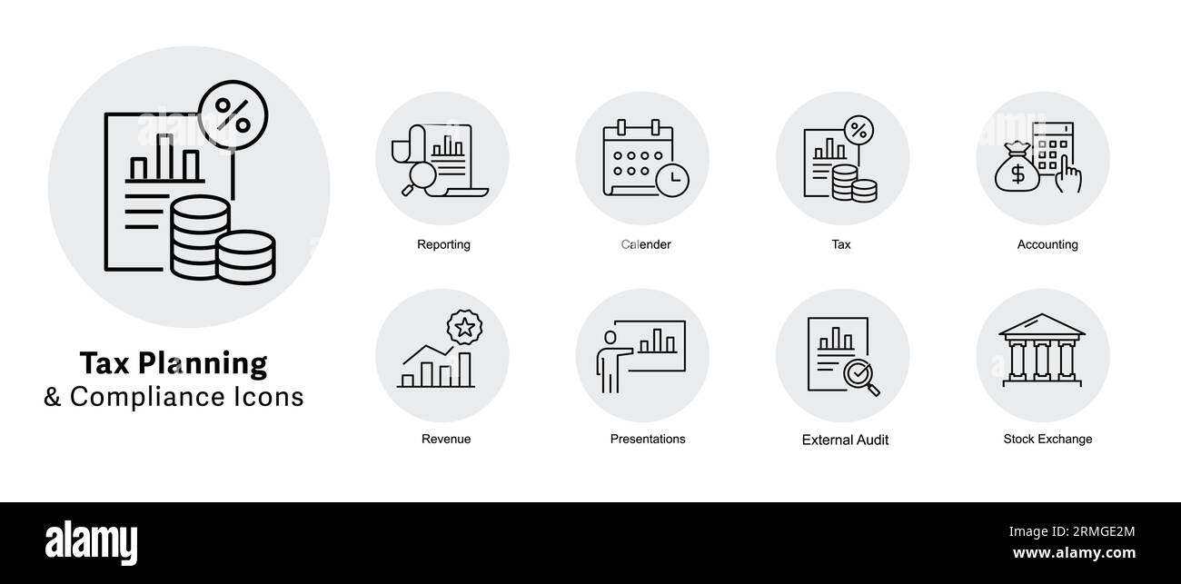 Tax Planning and Compliance Icons. Tax management icons, Tax strategy ...