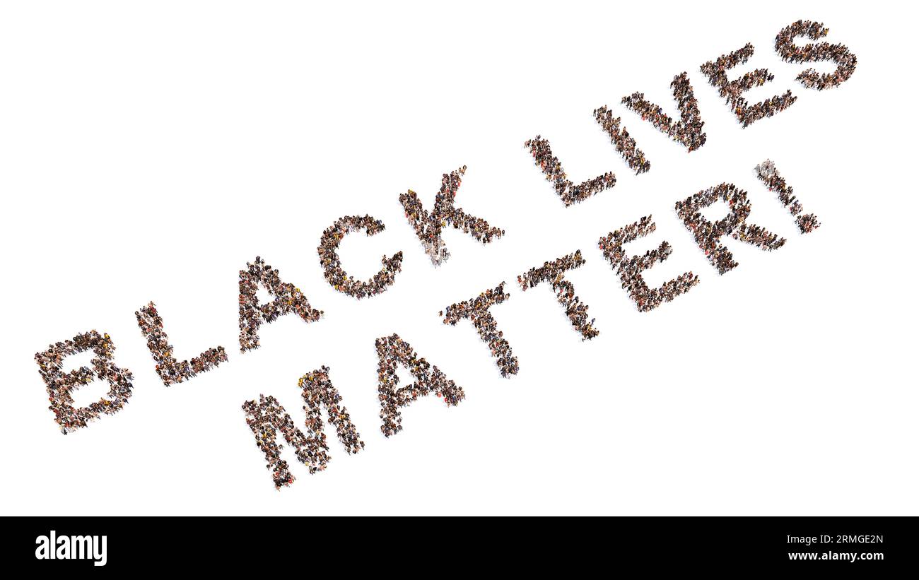 Conceptual large community of people forming BLACK LIVES MATTER message ...