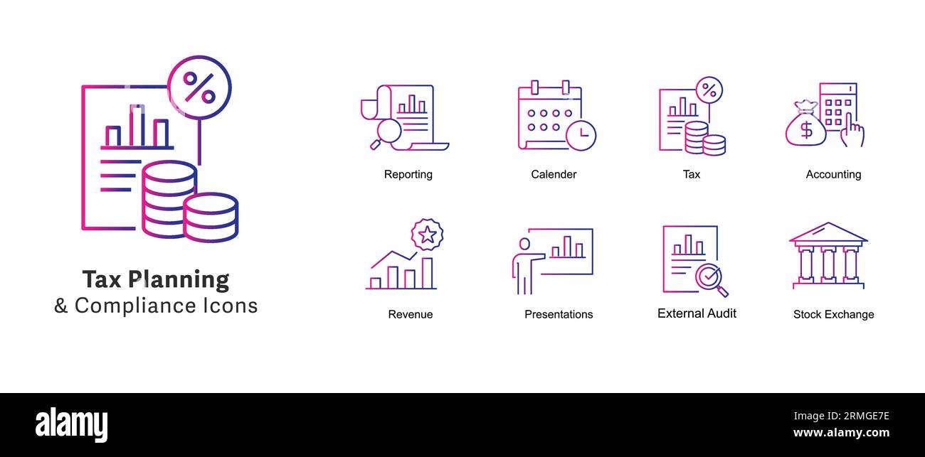 Tax Planning and Compliance Icons. Tax management icons, Tax strategy ...