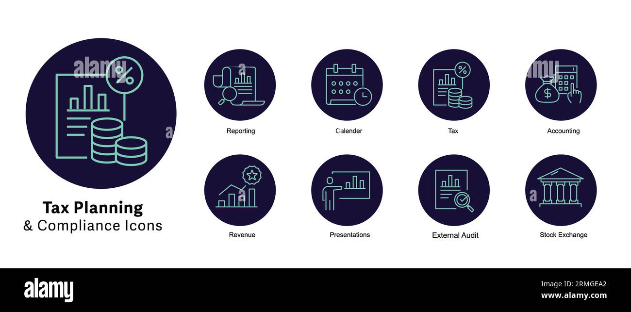 Tax Planning and Compliance Icons. Tax management icons, Tax strategy ...
