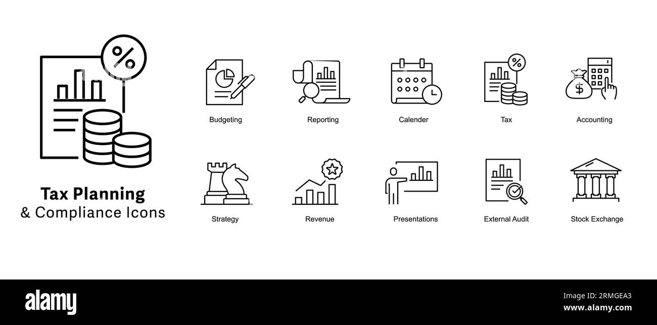 Tax Planning and Compliance Icons. Tax management icons, Tax strategy ...