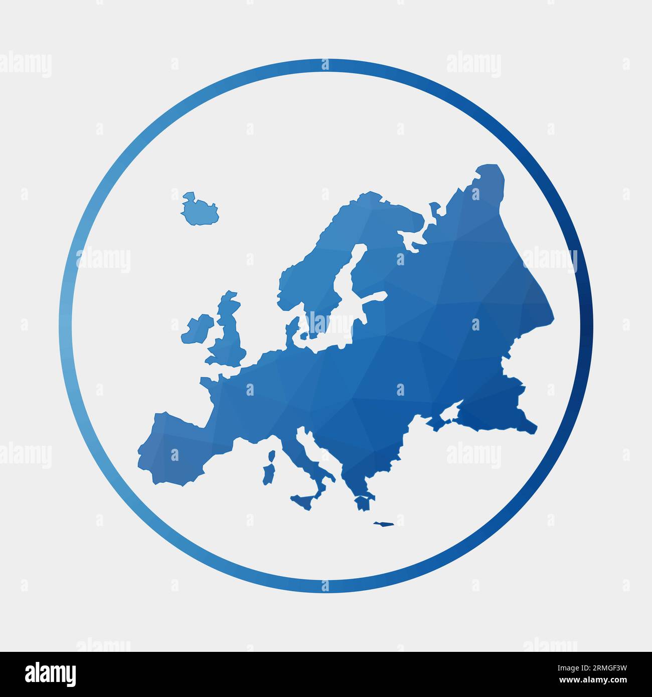 Europe icon. Polygonal map of the continent in gradient ring. Round low ...