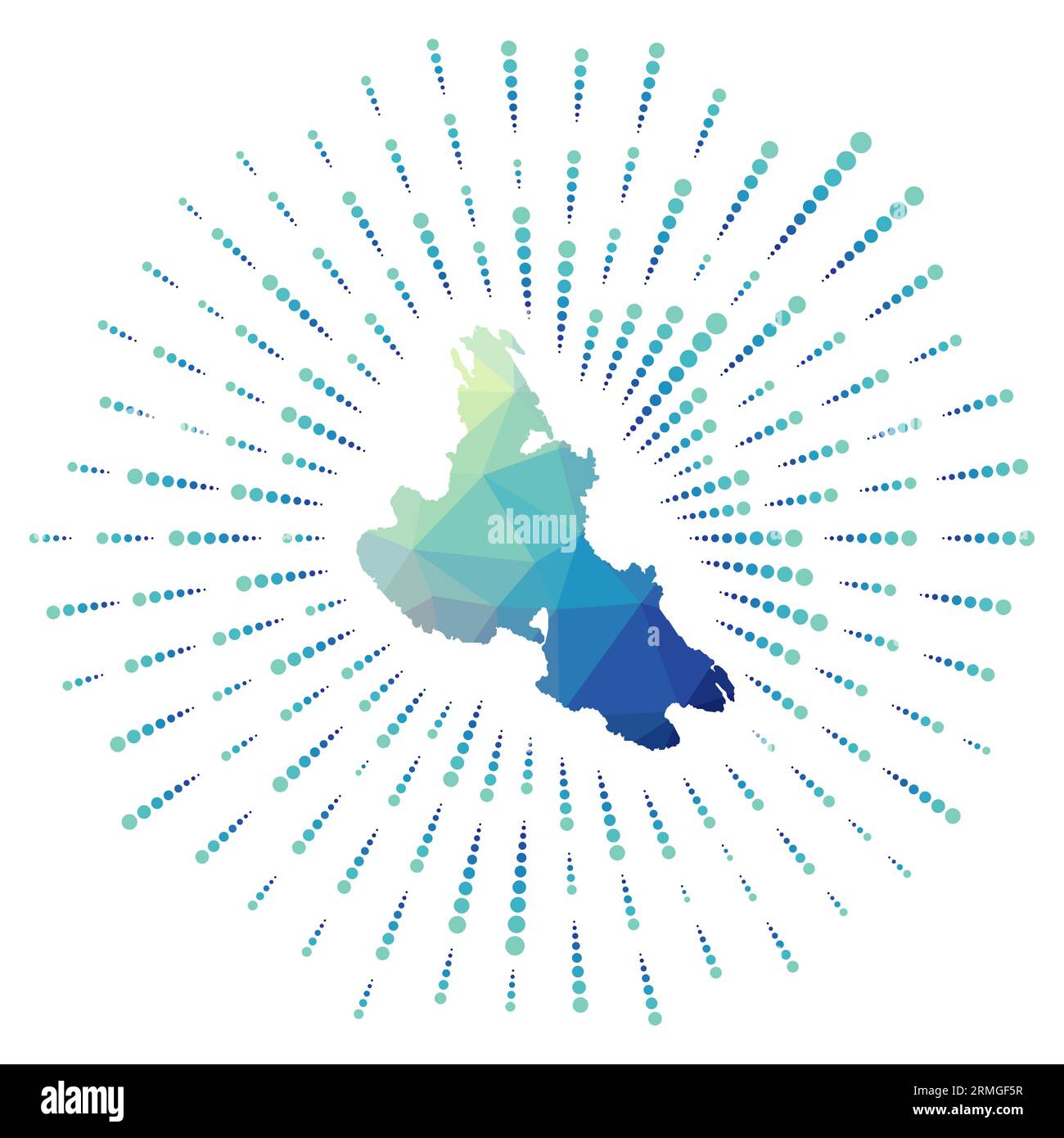 Shape of Krk, polygonal sunburst. Map of the island with colorful star ...