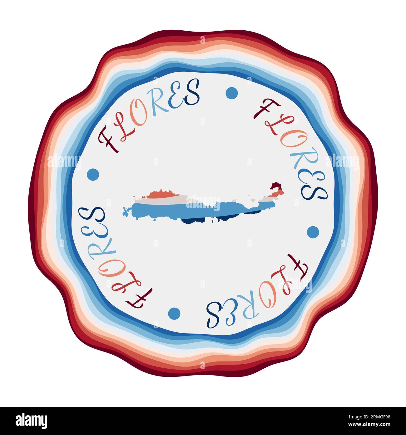 Flores badge. Map of the island with beautiful geometric waves and ...