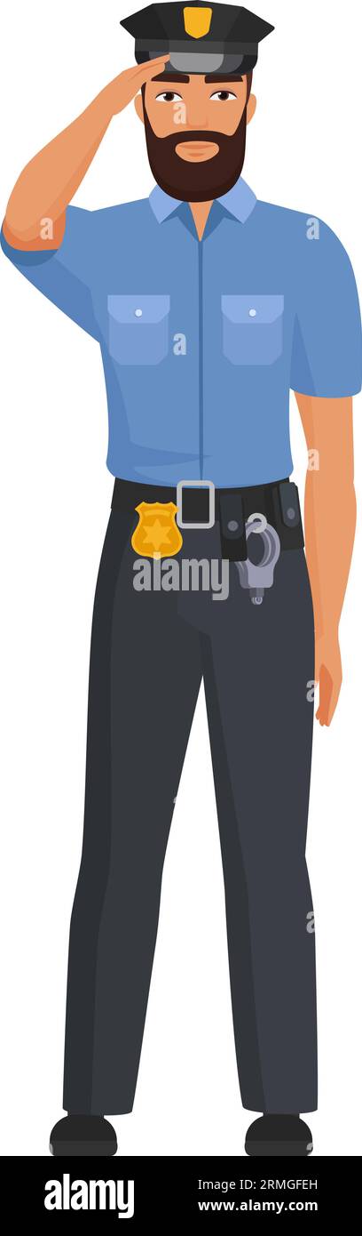 Standing policeman in working uniform. Police officer in blue clothing ...