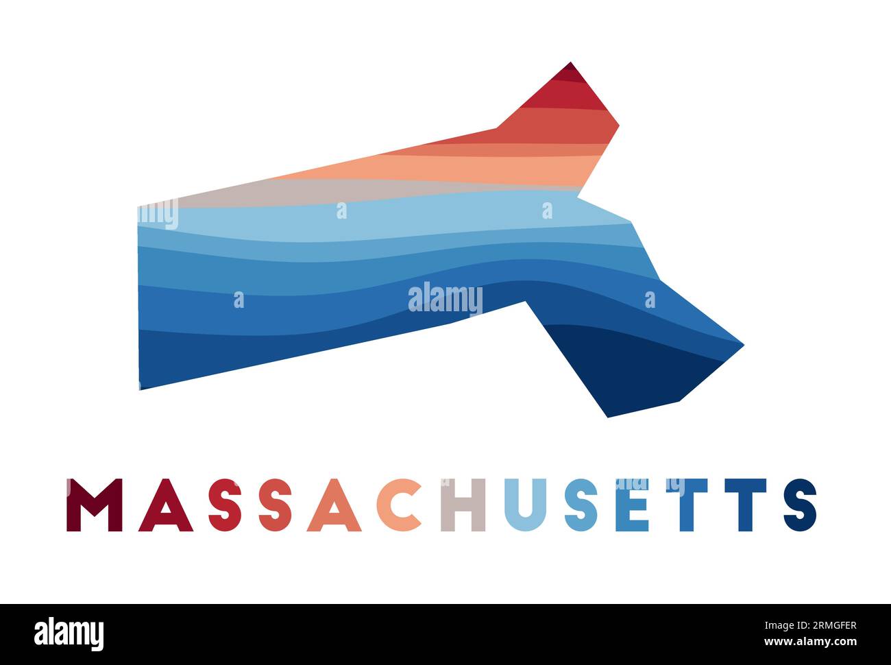 Map of the US state with beautiful geometric waves in red and blue ...