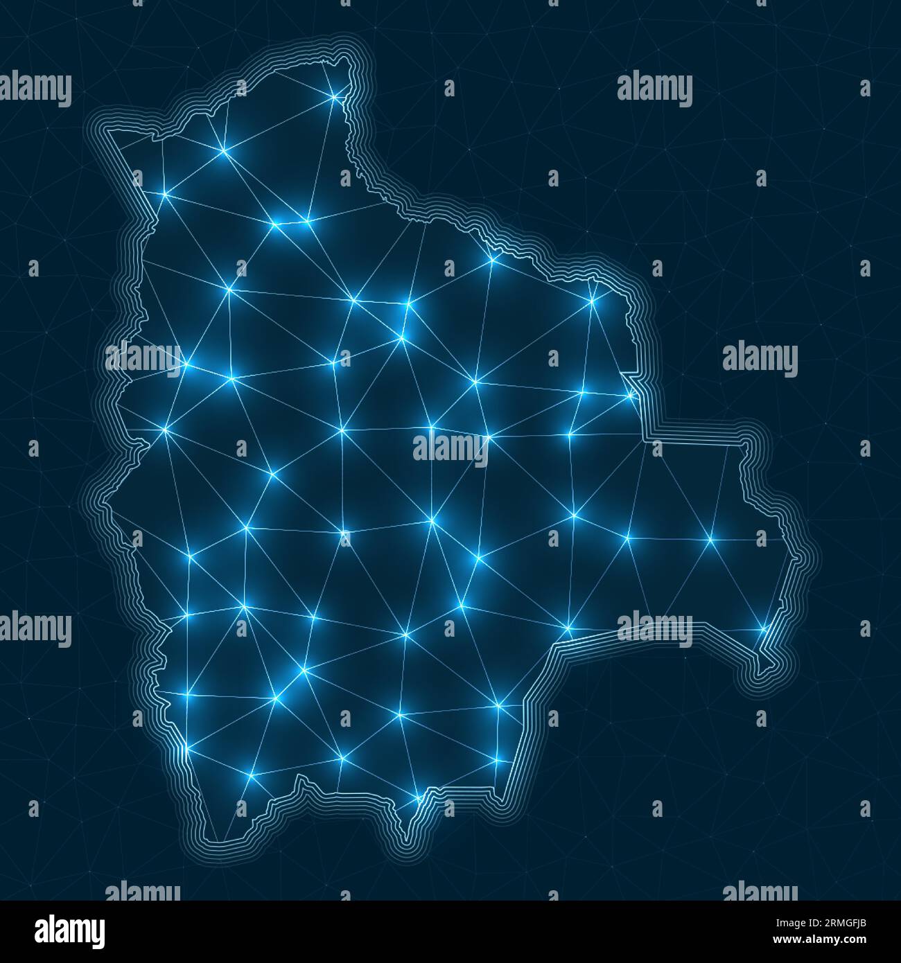 Bolivia network map. Abstract geometric map of the country. Digital connections and ...