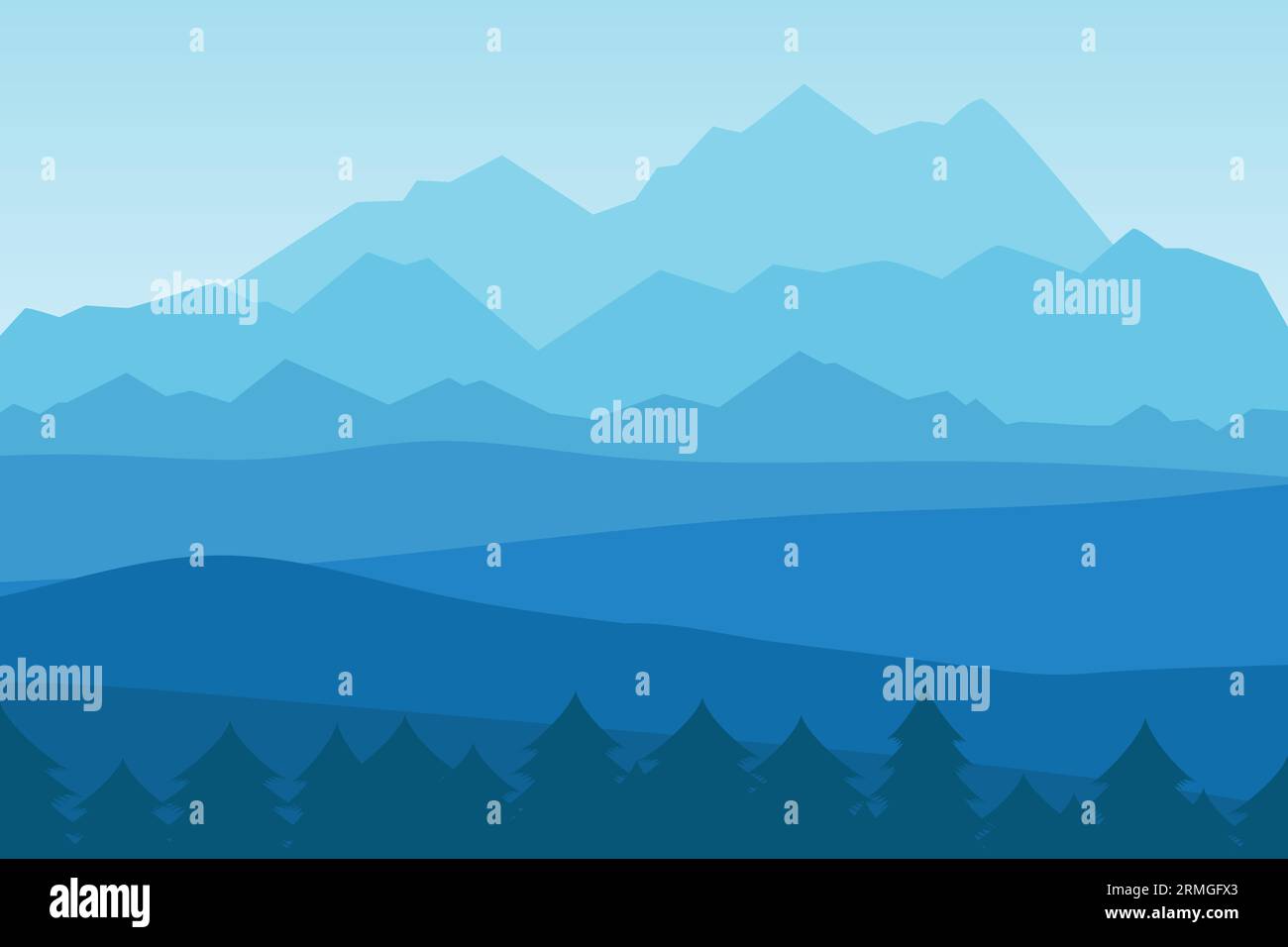 misty high mountains landscape; nature background - vector illustration ...