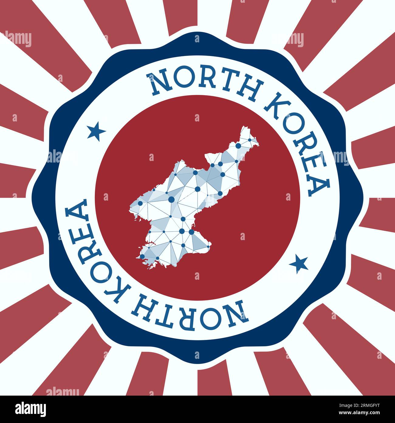 North Korea Badge. Round logo of country with triangular mesh map and ...