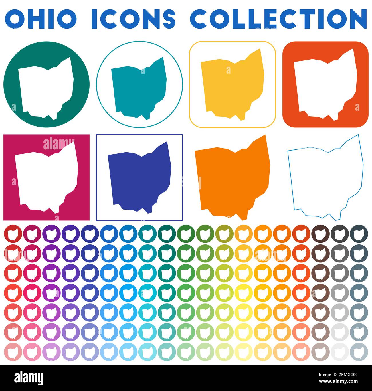 Ohio icons collection. Bright colorful trendy map icons. Modern Ohio ...