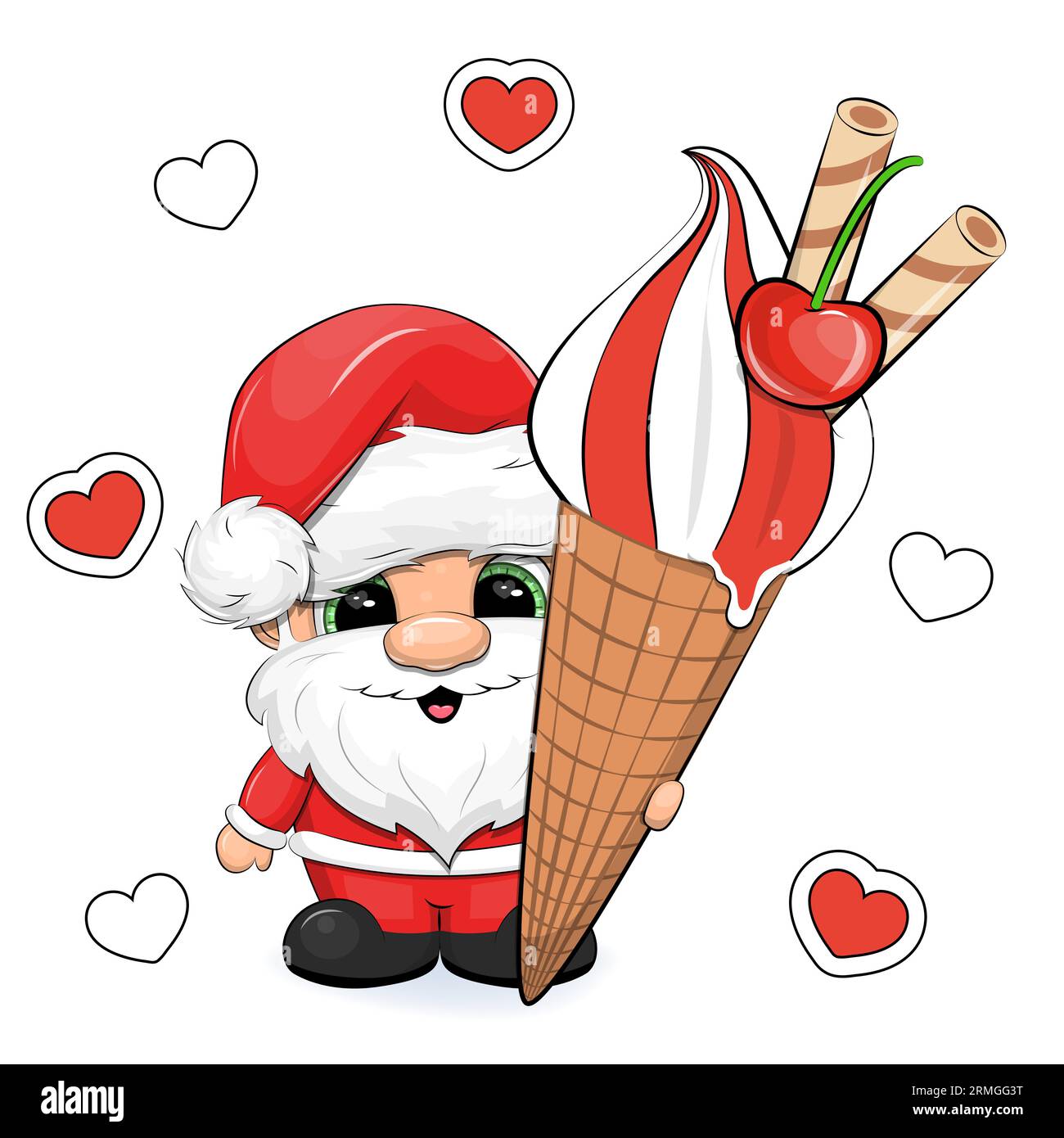 Cute cartoon Santa Claus with big ice cream. Christmas vector ...