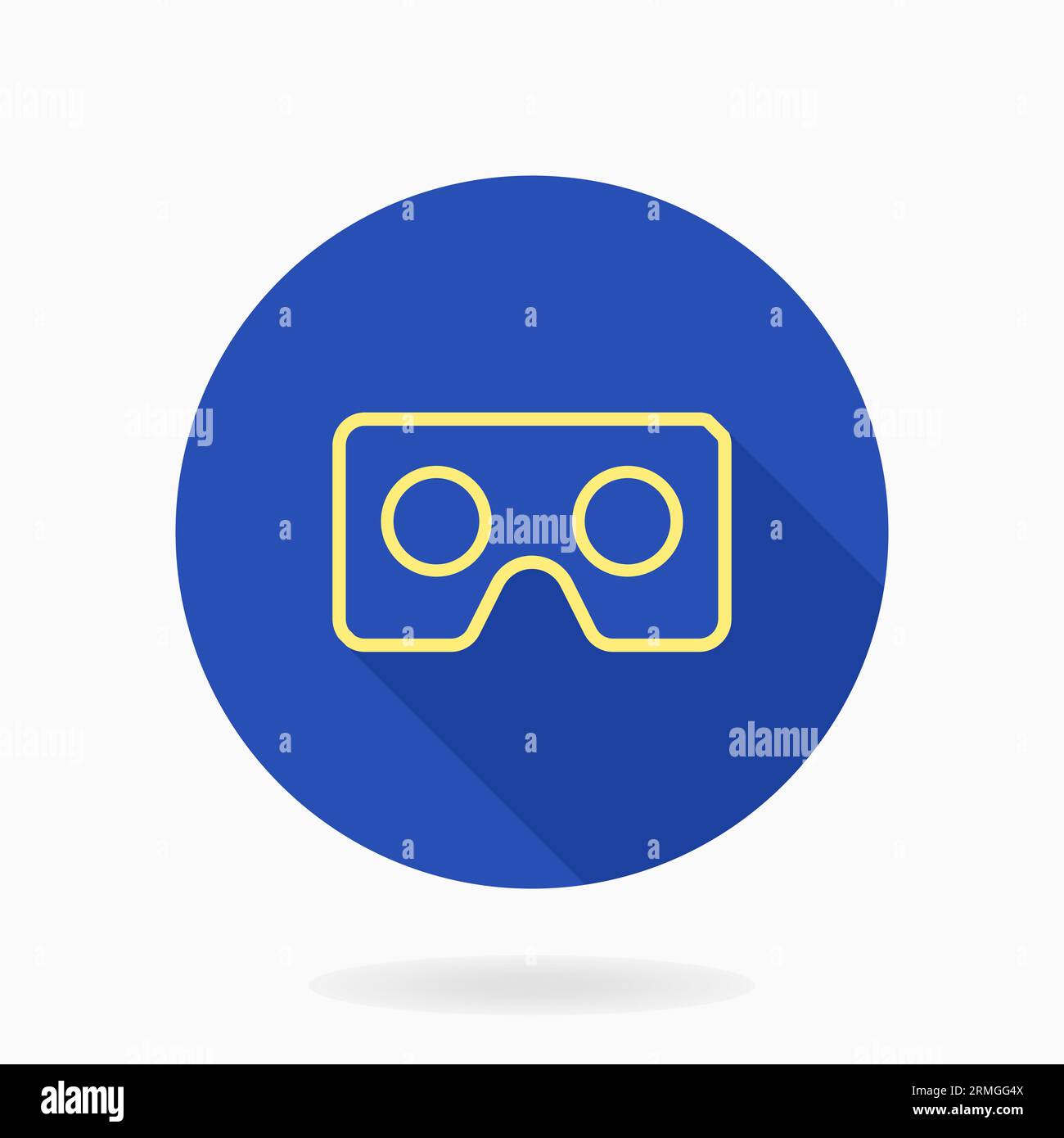 Golden icon with VR logo in the blue circle. Flat design with long ...