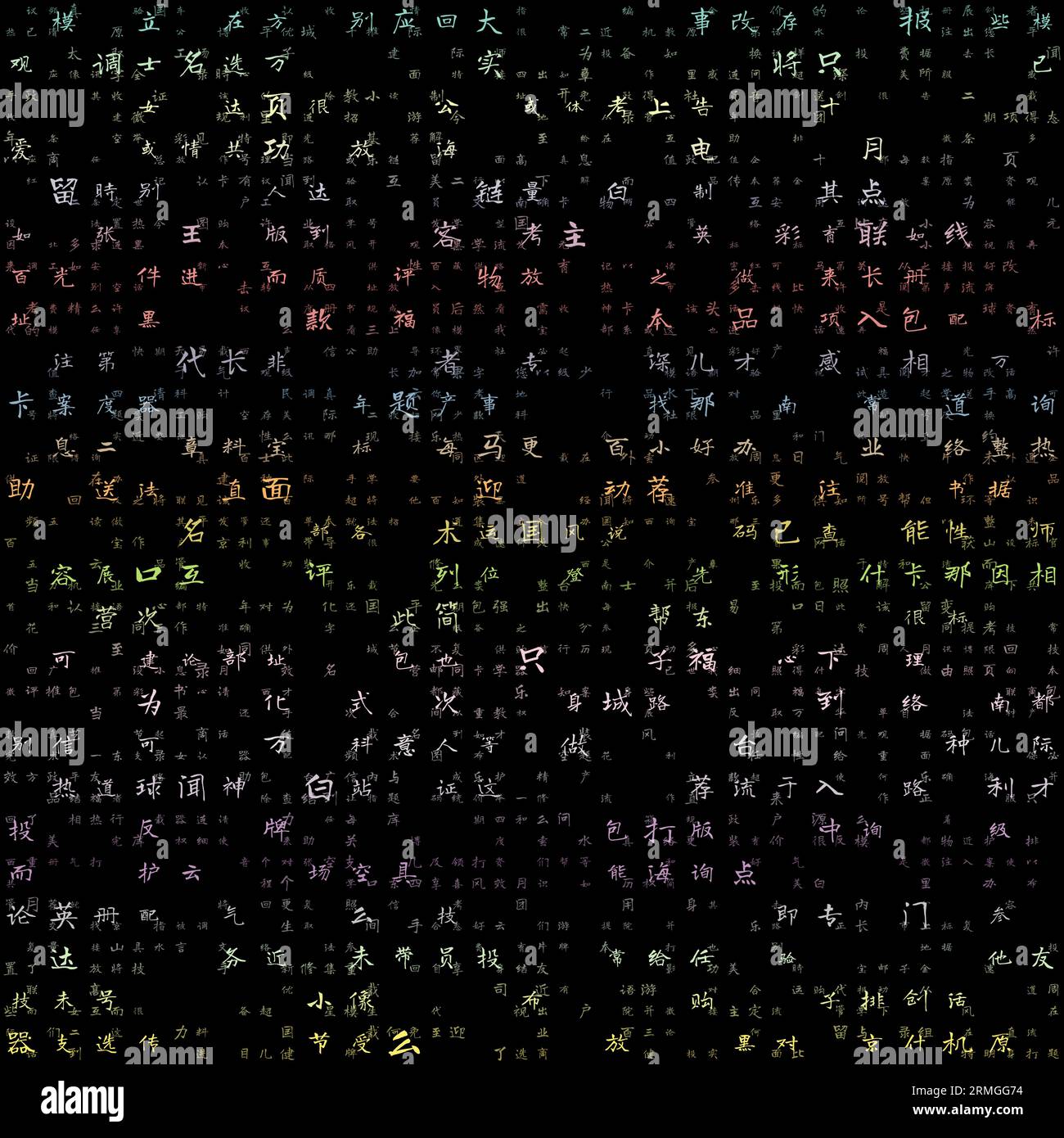 Abstract Technology Background. Random letters of Chinese Simplified Alphabet. Gradiented matrix ...