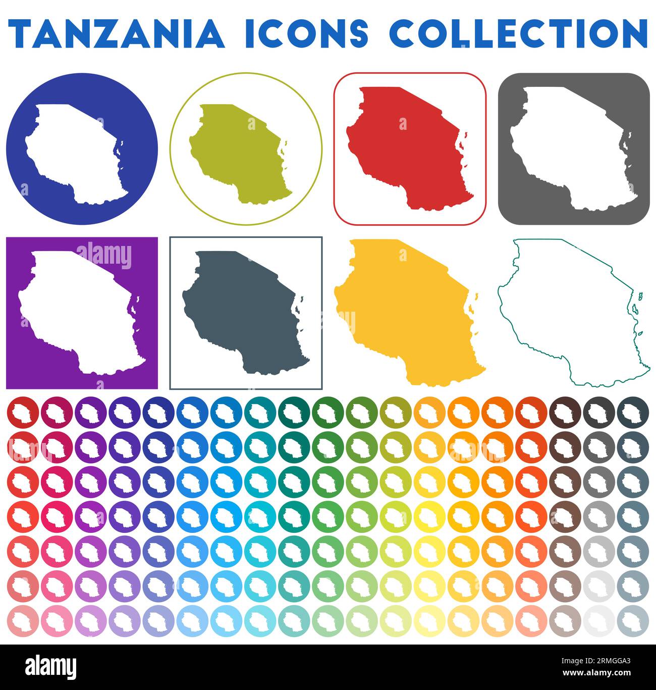 Tanzania icons collection. Bright, colorful, trendy map icons. Modern Tanzania badge with ...