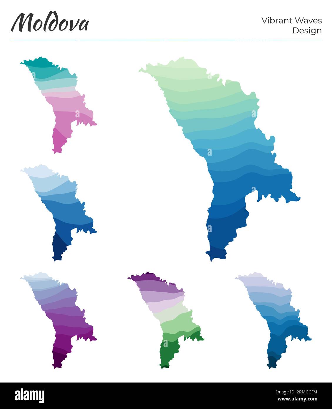 Set of vector maps of Moldova. Vibrant waves design. Bright map of ...