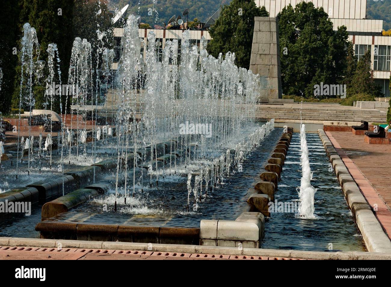 Beauty landscape of many fountain with different programme in public ...