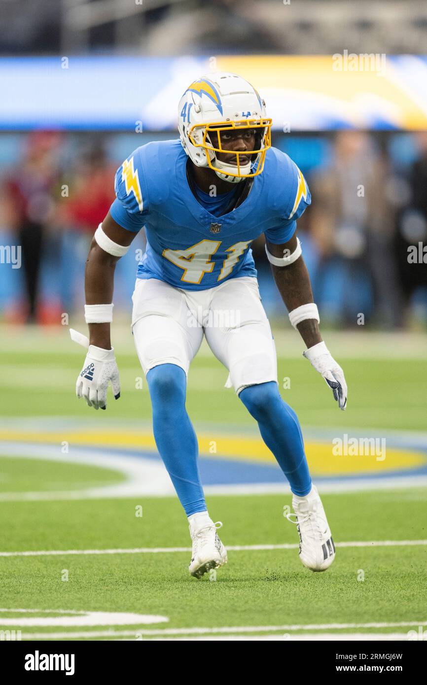 Los Angeles Chargers safety Raheem Layne (41) takes his stance during ...