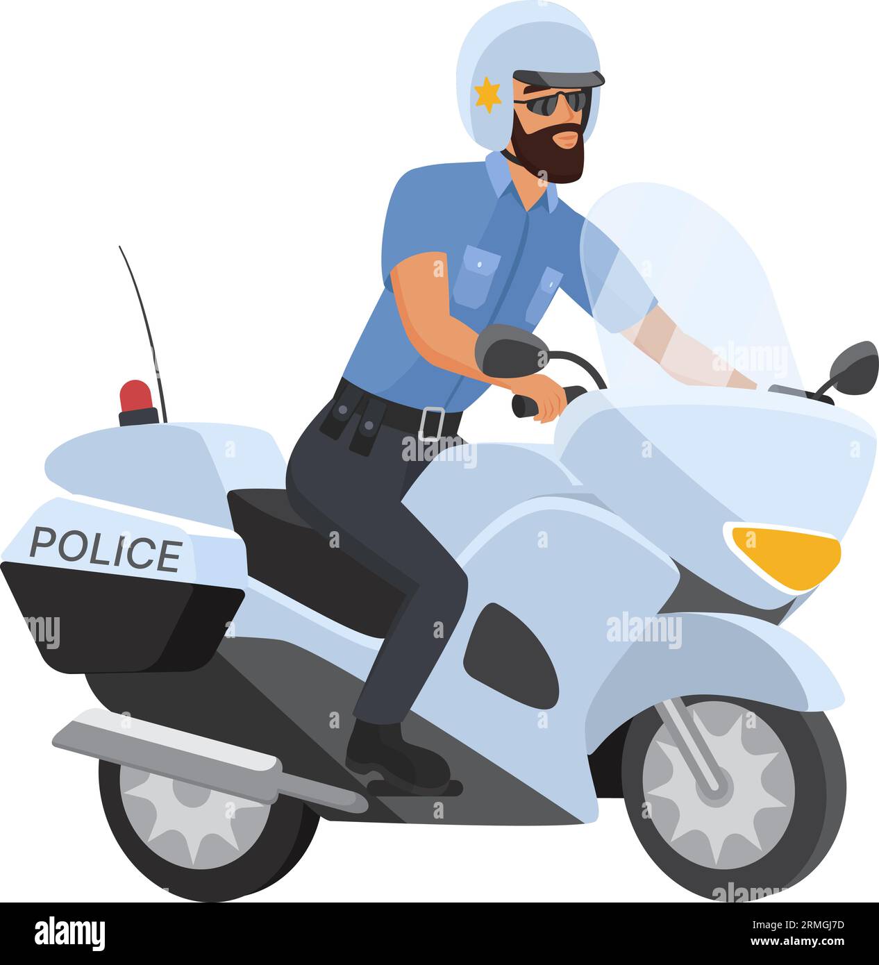Policeman riding motorcycle. Patrol police officer on motorbike cartoon ...