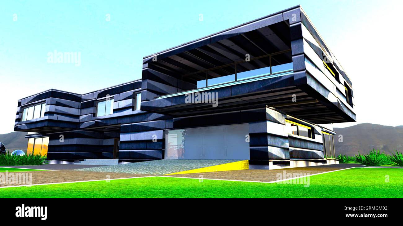 Unique design of the contemporary suburban house finished with trendy ...