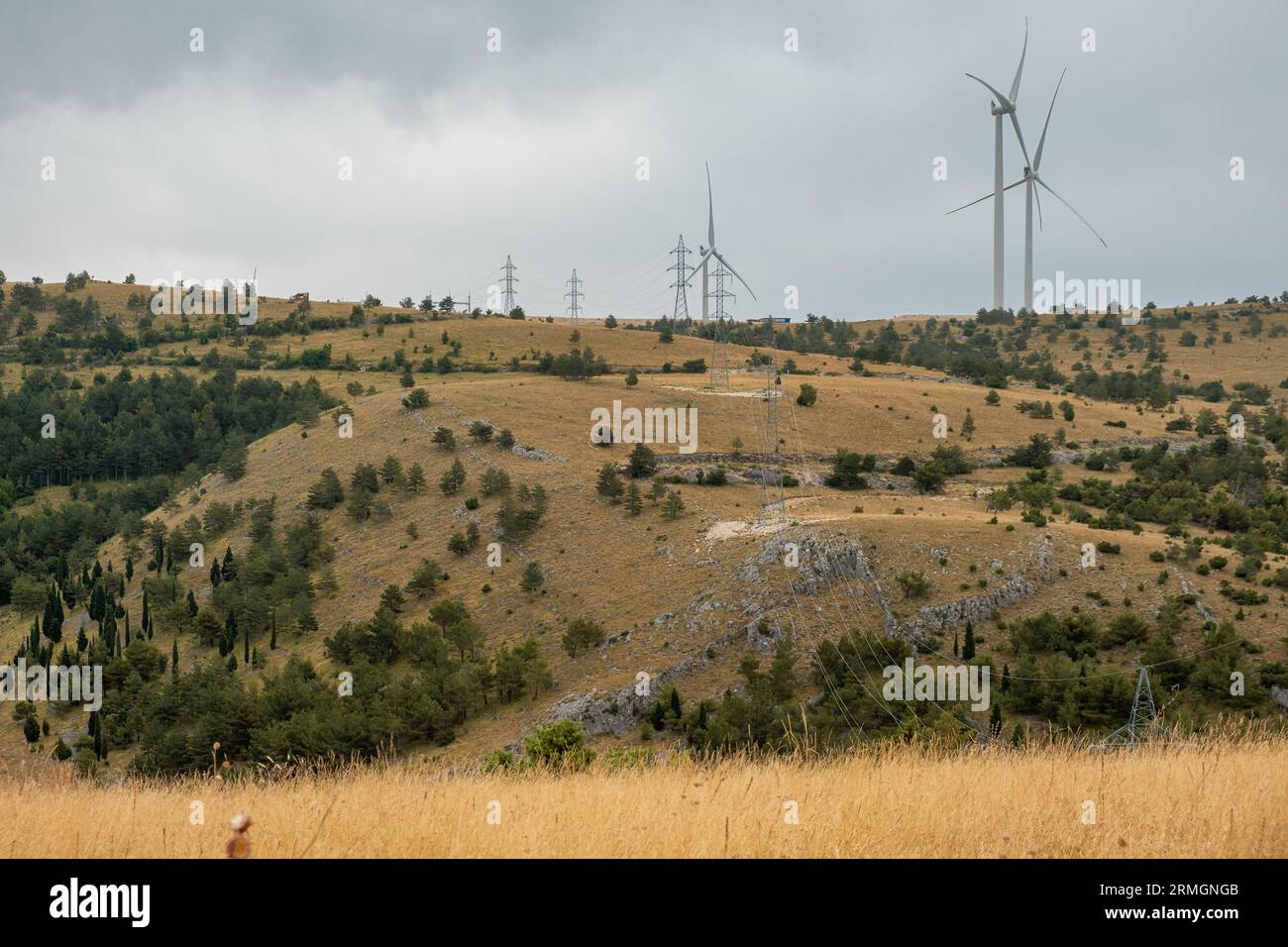 Wind mills on wind farm in Mostar, Bosnia and Herzegovina. Green energy ...