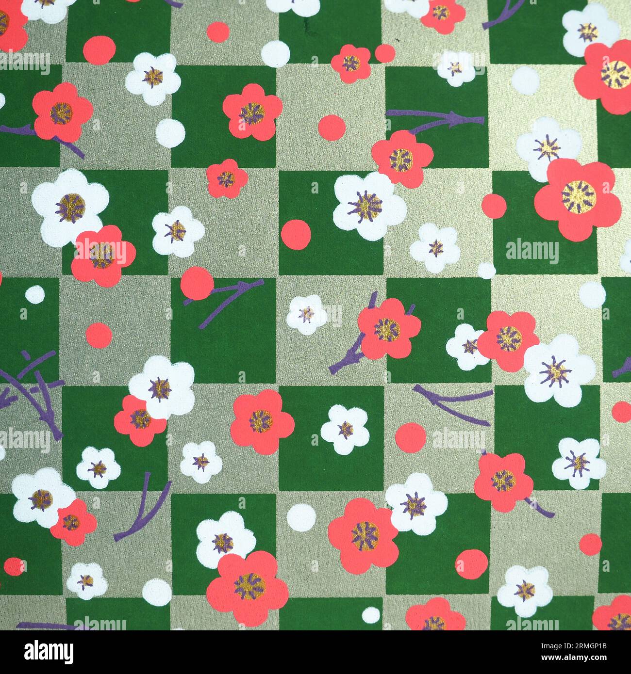 Japanese traditional patterns - plum flowers on grid Stock Photo - Alamy
