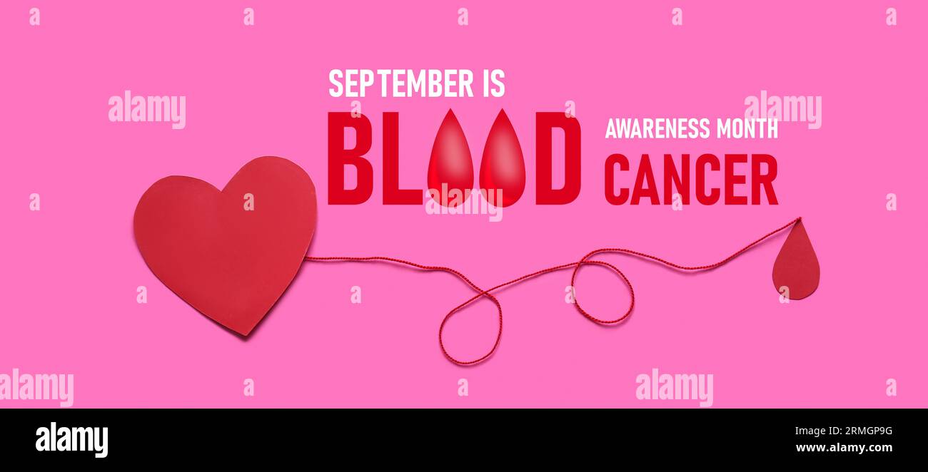 Banner for Blood Cancer Awareness Month with red paper heart and blood ...