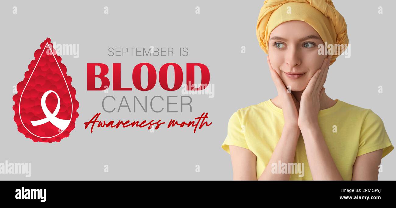 Banner for Blood Cancer Awareness Month with young woman after ...