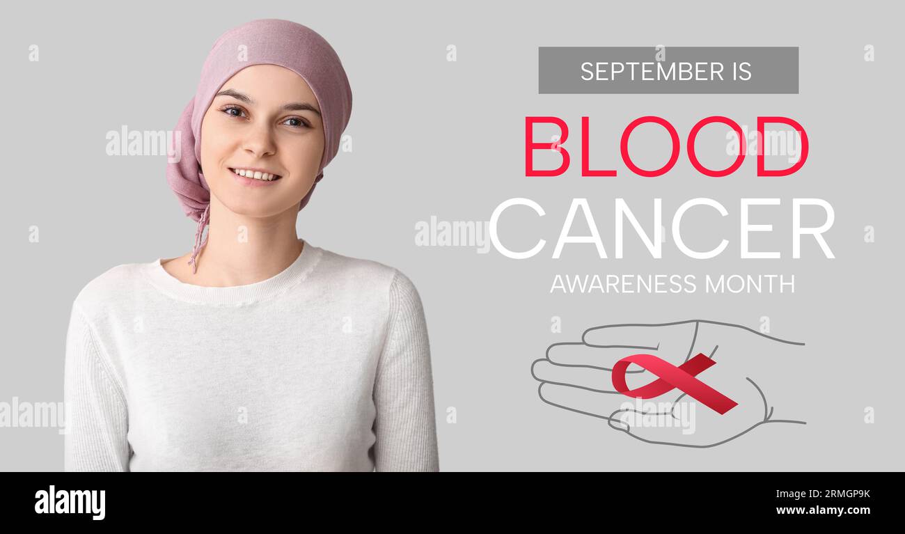 Banner for Blood Cancer Awareness Month with young woman after ...