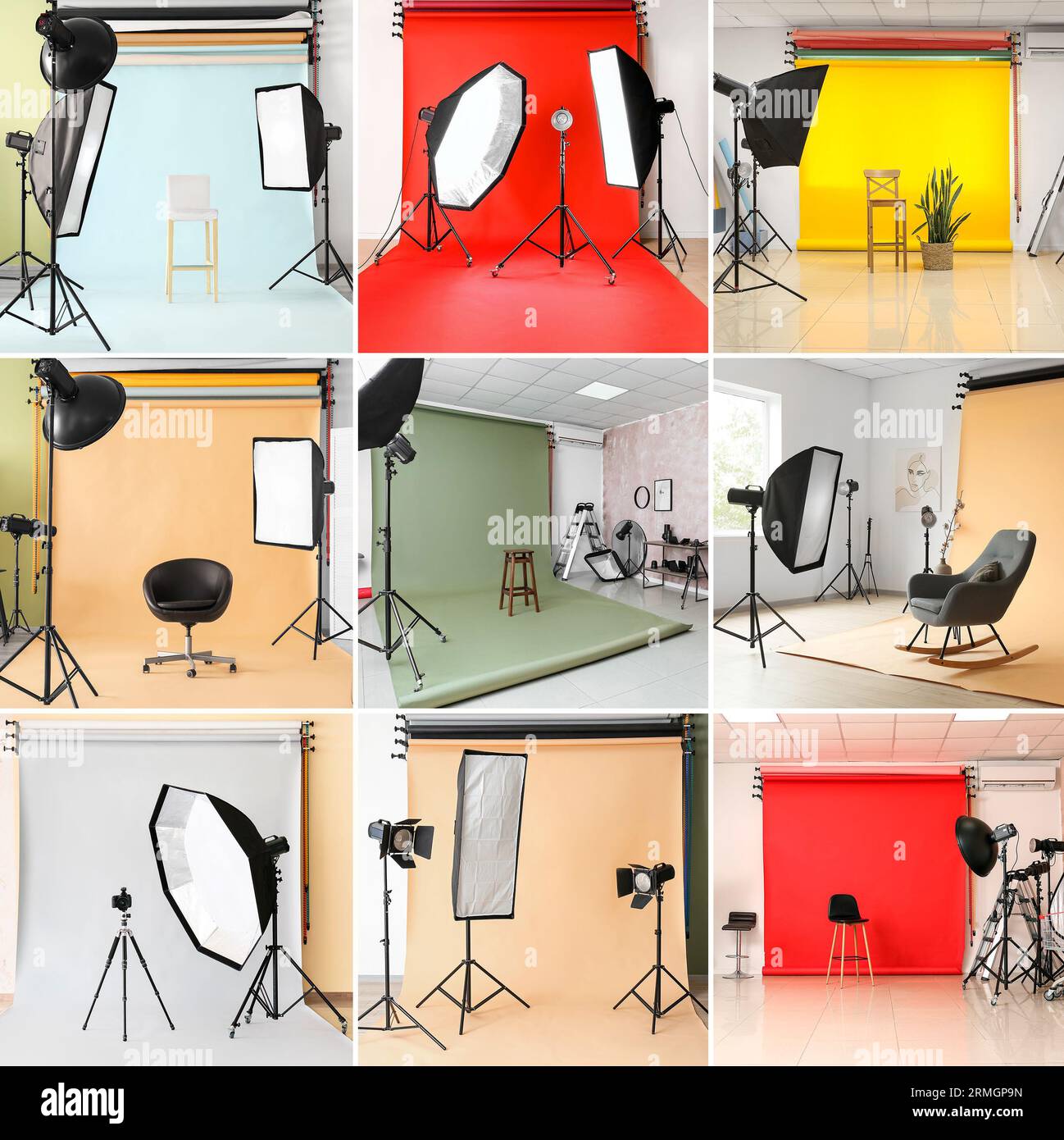 Collage of modern interiors of photographer's studios Stock Photo - Alamy