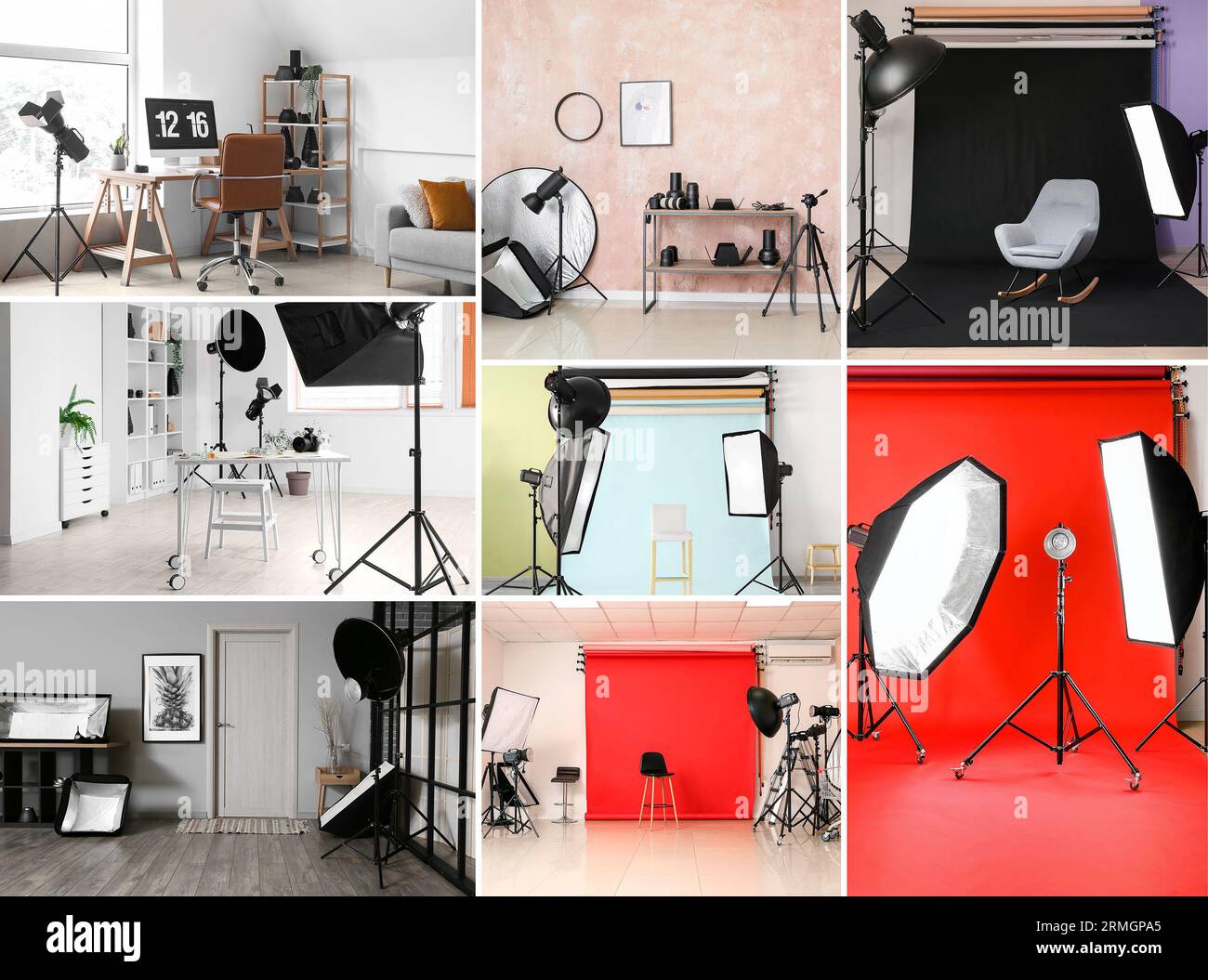 Set of modern interiors of photographer's offices and studios Stock ...