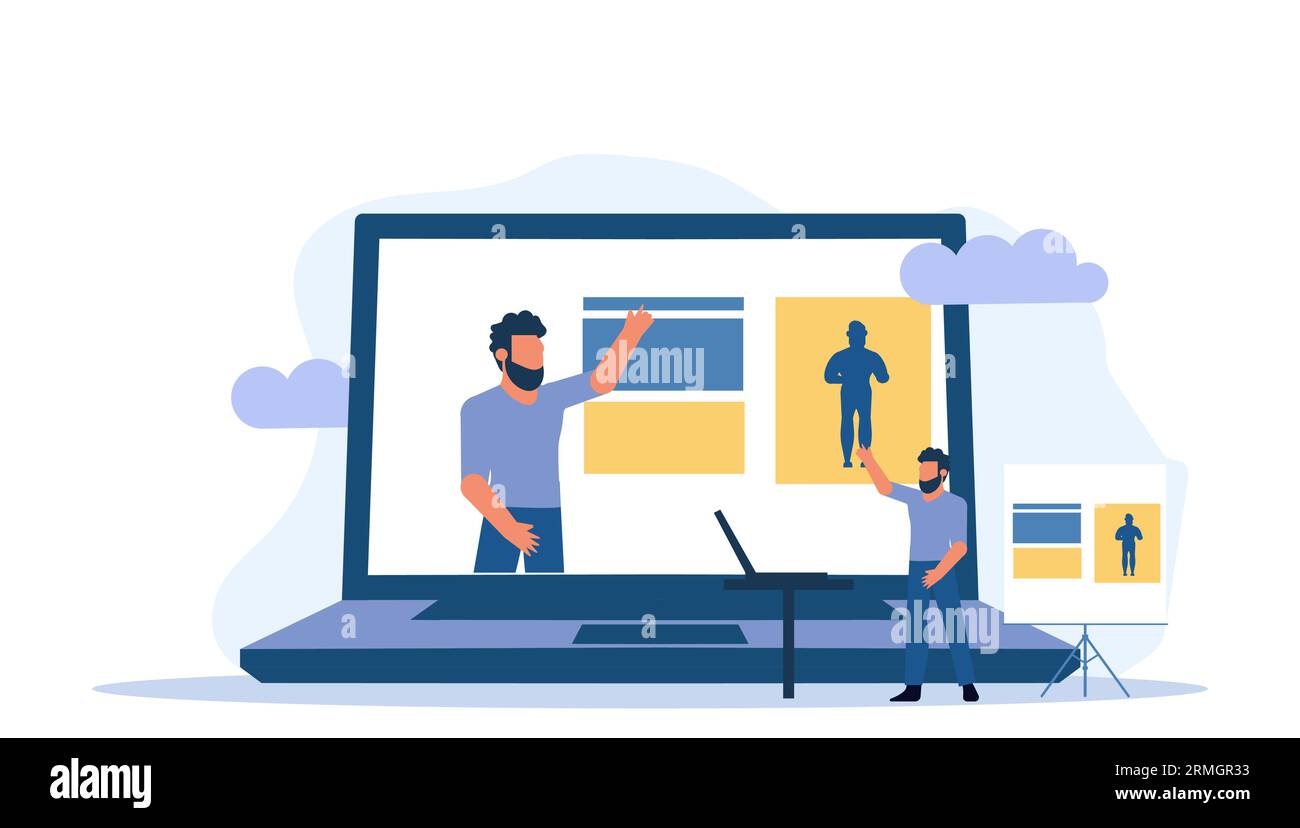 Vector illustration education drawing online concept student teaching ...