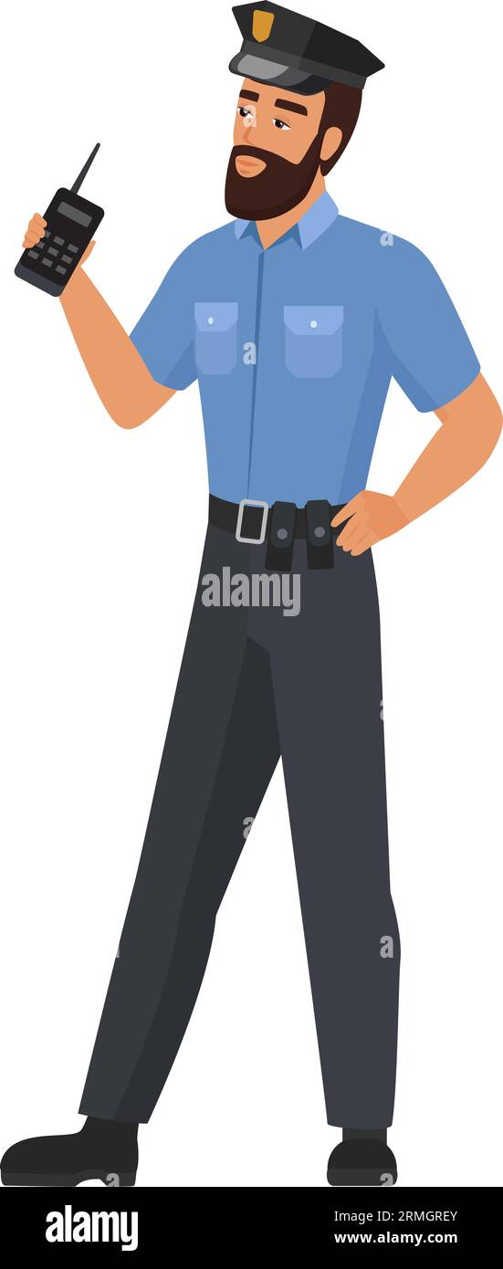 Policeman with walkie talkie radio. Police officer guardian cartoon ...
