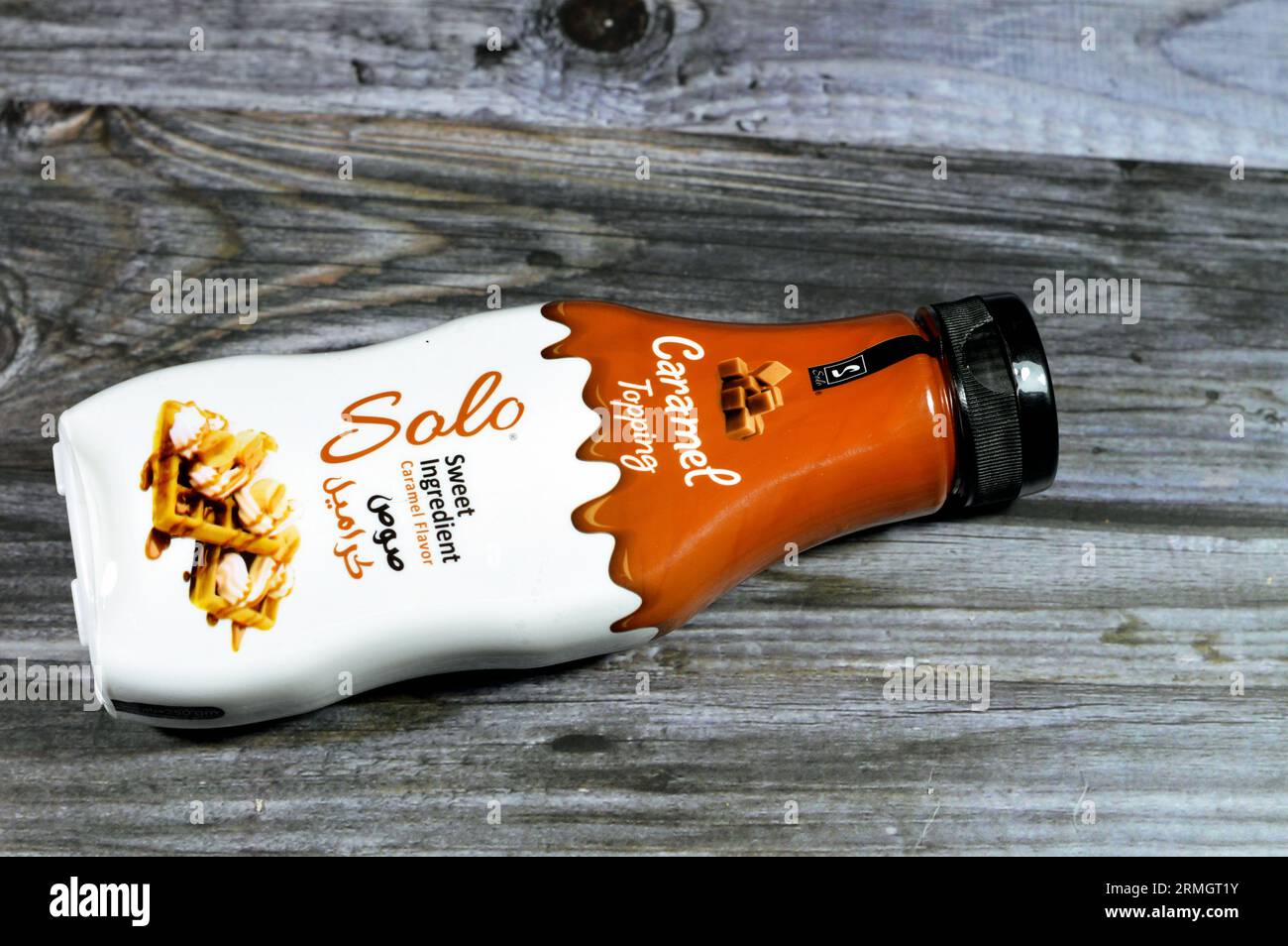 Cairo, Egypt, August 25 2023: Solo caramel topping sweet ingredient ...