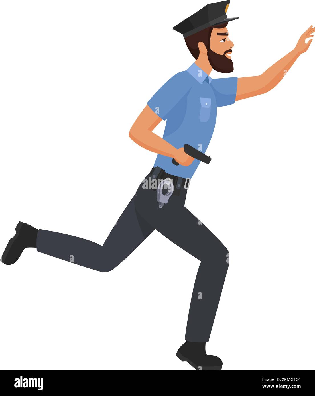 Policeman running with gun. Police officer chasing with weapon cartoon ...