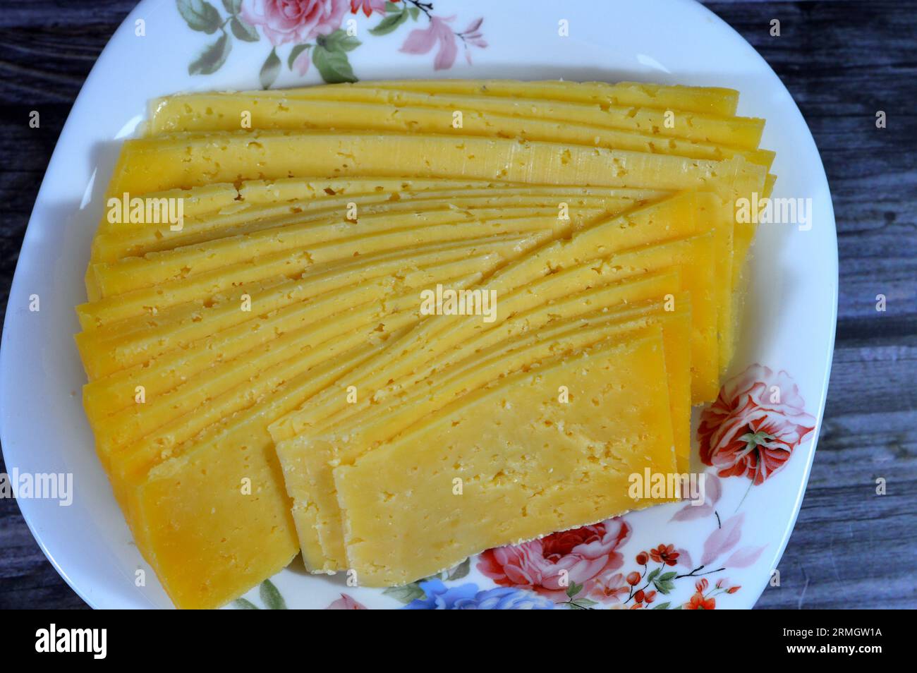 Slices of Egyptian Rumi cheese, also called gebna romiya or gebna ...
