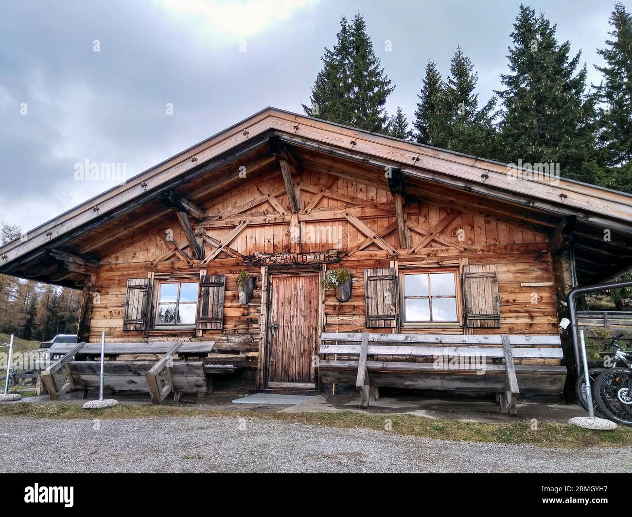 Avelengo, Italy: typical alpine hut in South Tyrol Stock Photo - Alamy