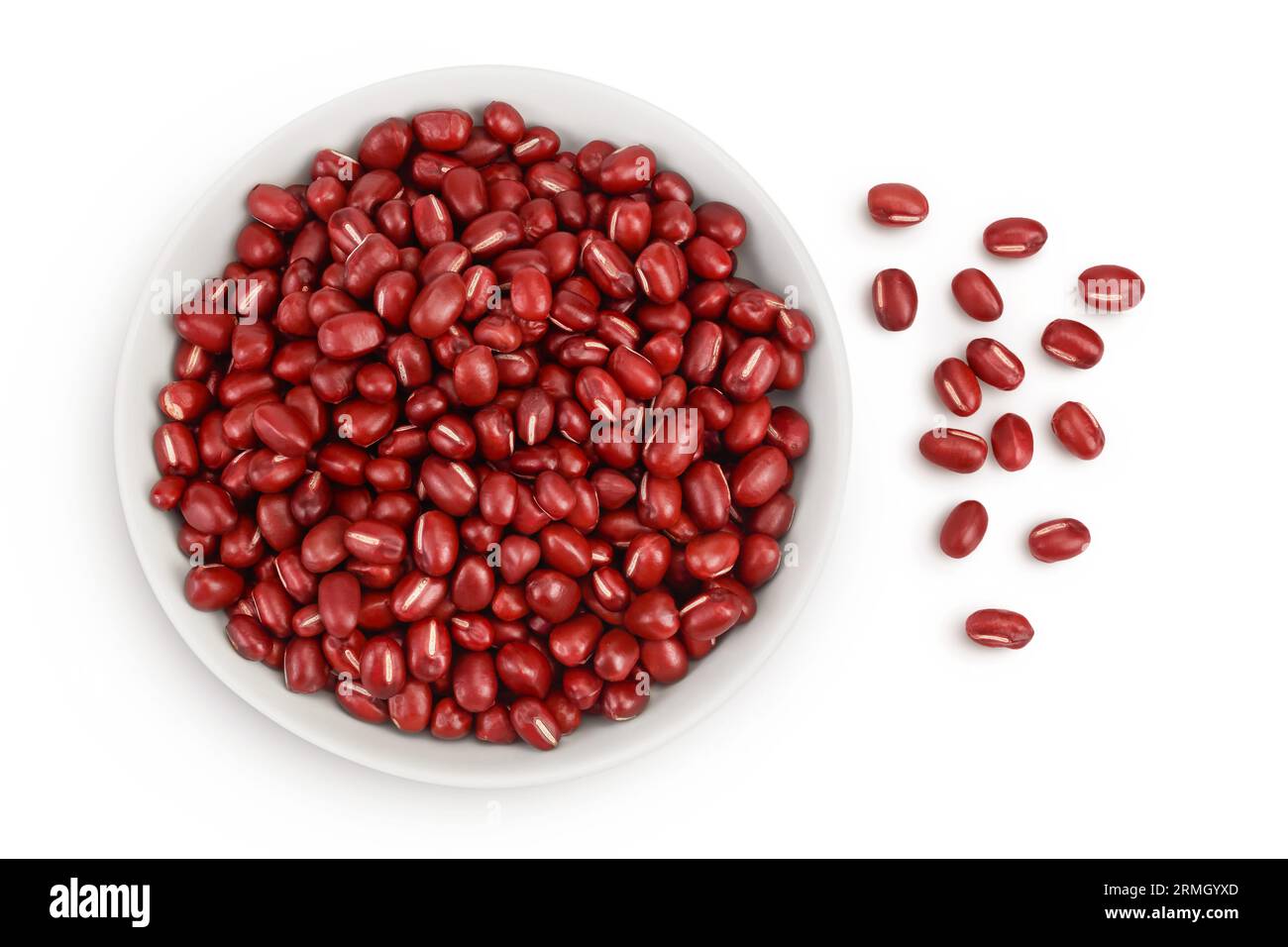 Red adzuki beans in ceramic bowl isolated on white background. Top view ...