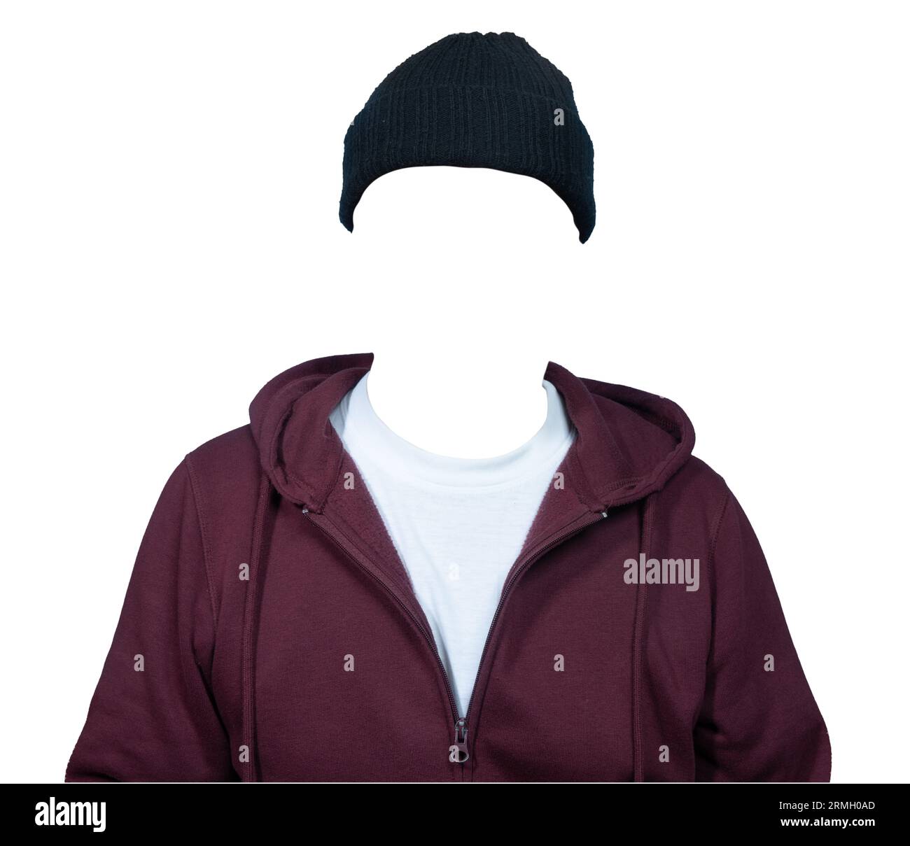 a man in a hoodie and cap isolated without a head on a transparent ...